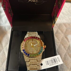 Ed Hardy | Accessories | Nwt Ed Hardy Beautiful Colorful Gold Watch In ...